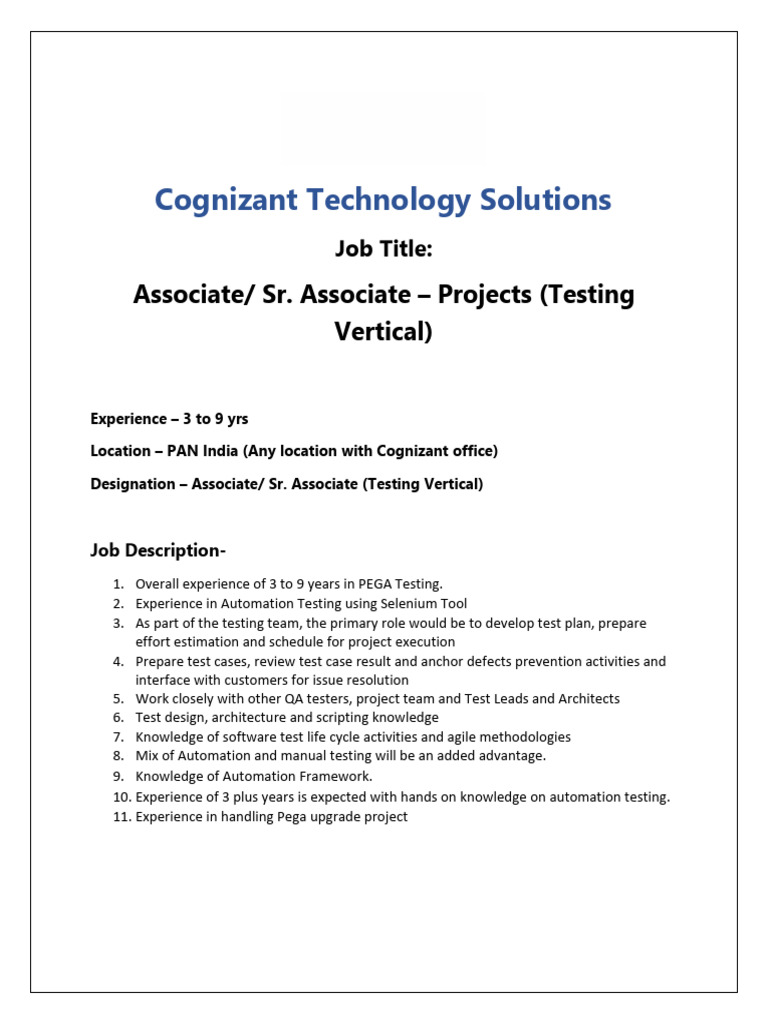 Pega Testing Associate Job Opening | PDF