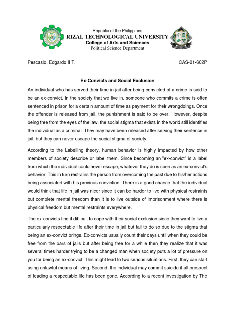 Ex-Convicts and Social Exclusion | PDF | Rehabilitation (Penology) | Prison