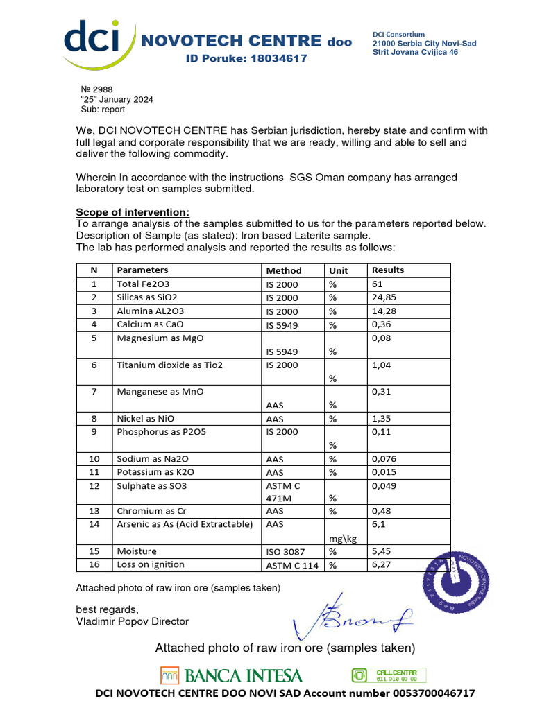 Iron Ore Sample Analysis Report | PDF | Magnesium | Metals