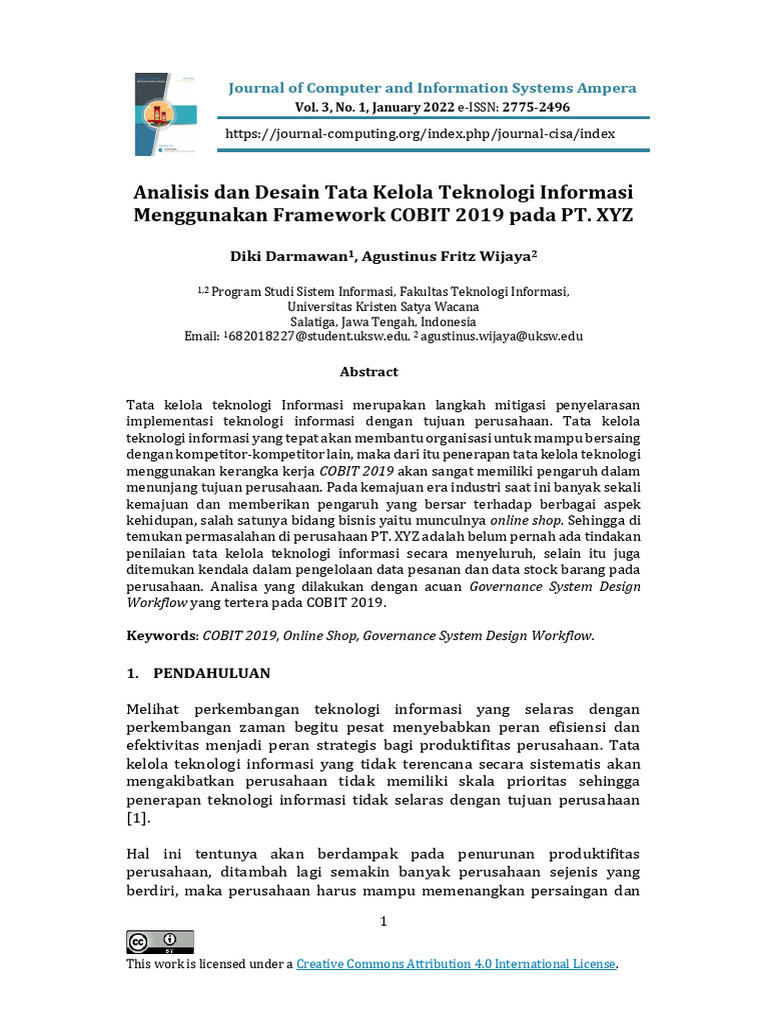 Analisis Dan Desain Tata Kelola Teknologi Informasi Menggunakan Framework COBIT 2019 Pada PT ...