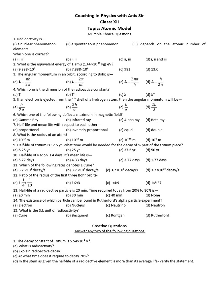 Atomic Model MT | PDF | Radioactive Decay | Atoms