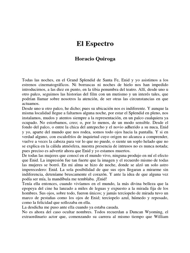 El Espectro - Horacio Quiroga | PDF | Amor