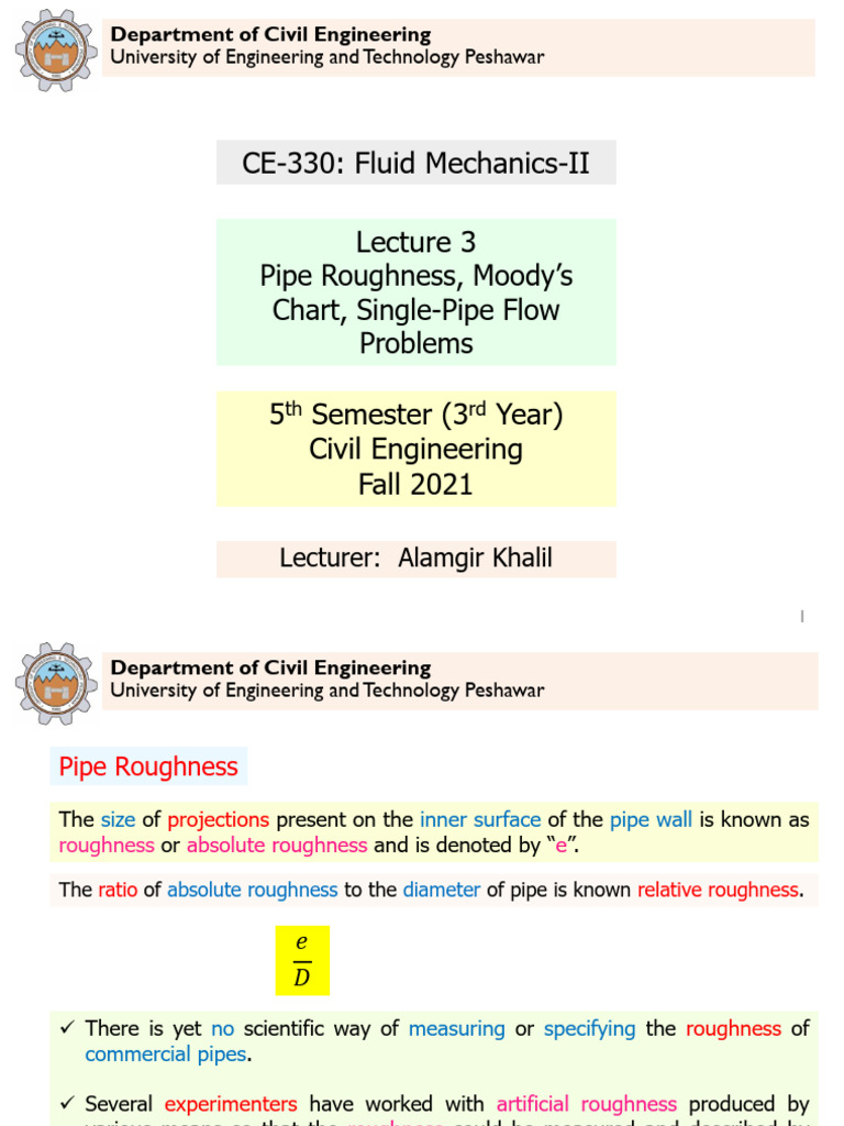 Lecture 3 | PDF | Pipe (Fluid Conveyance) | Reynolds Number