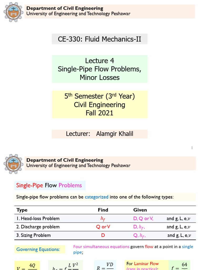 Lecture 4 | PDF | Fluid Dynamics | Pipe (Fluid Conveyance)
