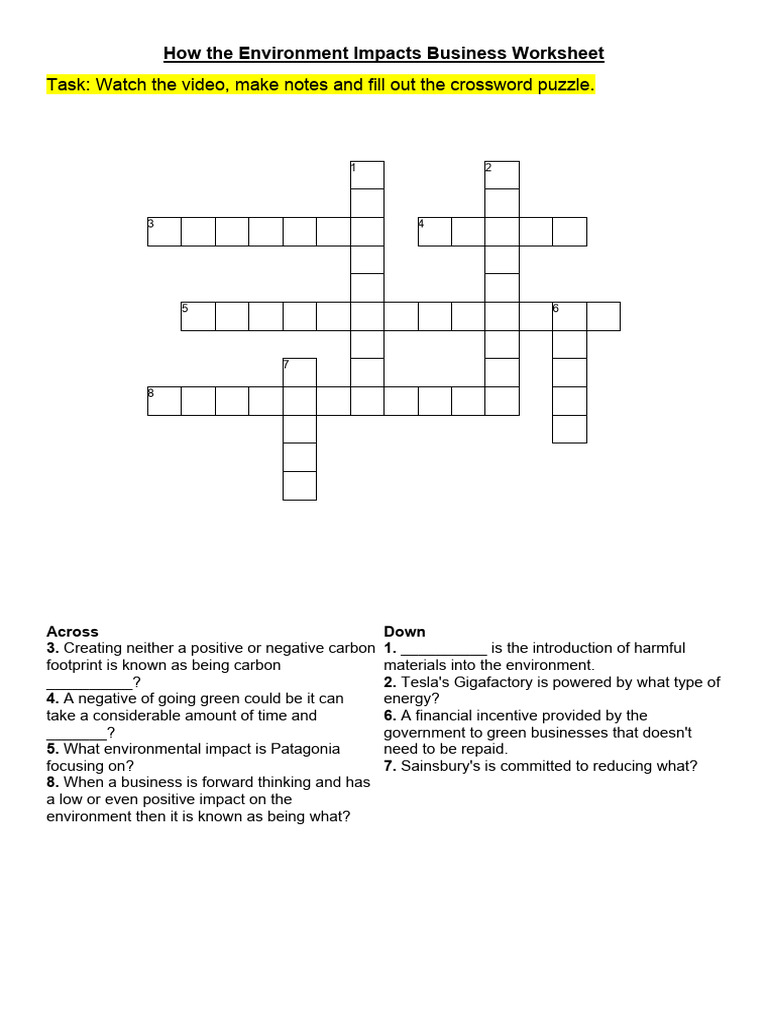 Environmental Impact on Business Worksheet | PDF