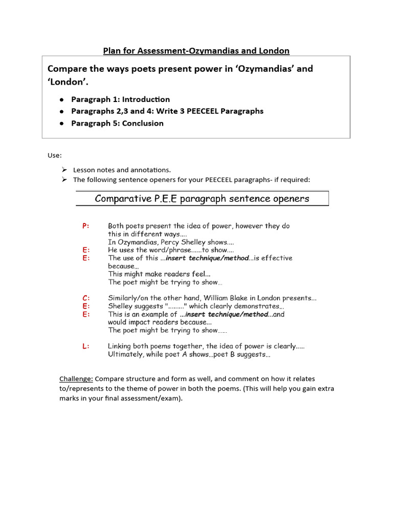 Comparison Question Outline Ozymandias And London PDF