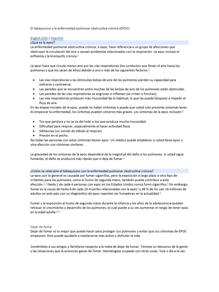 Tabaquismo y EPOC: Prevención y Síntomas | PDF | Fumar tabaco | Adicción