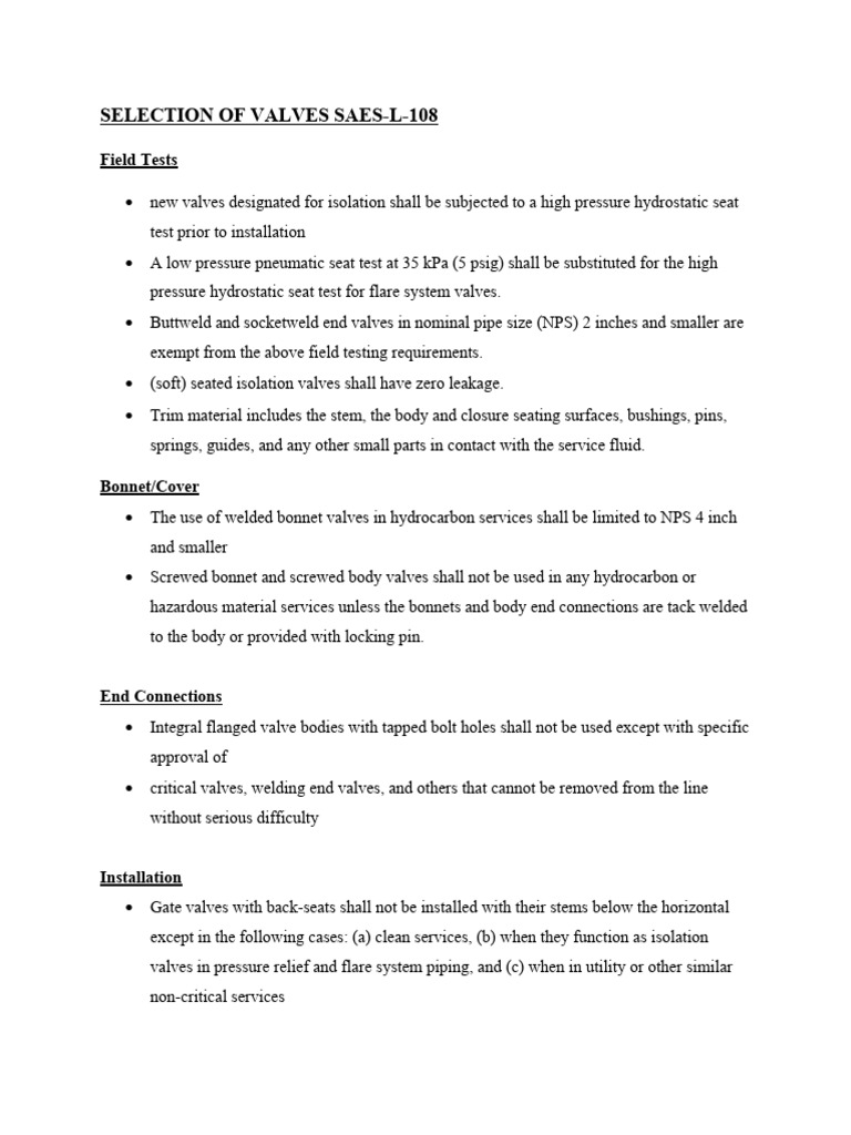 Selection of Valves Notes | PDF | Valve | Pipe (Fluid Conveyance)