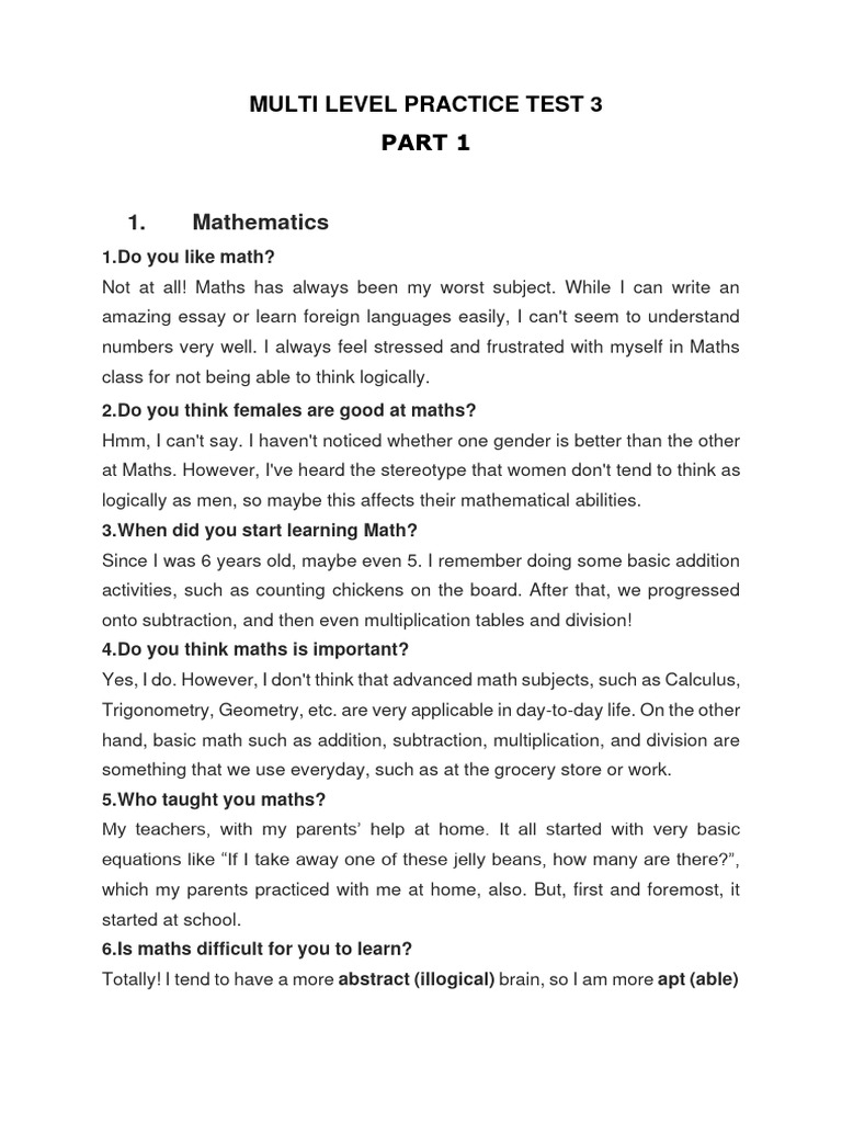 Multi Level Practice Test 3 | PDF | Mathematics | Singing