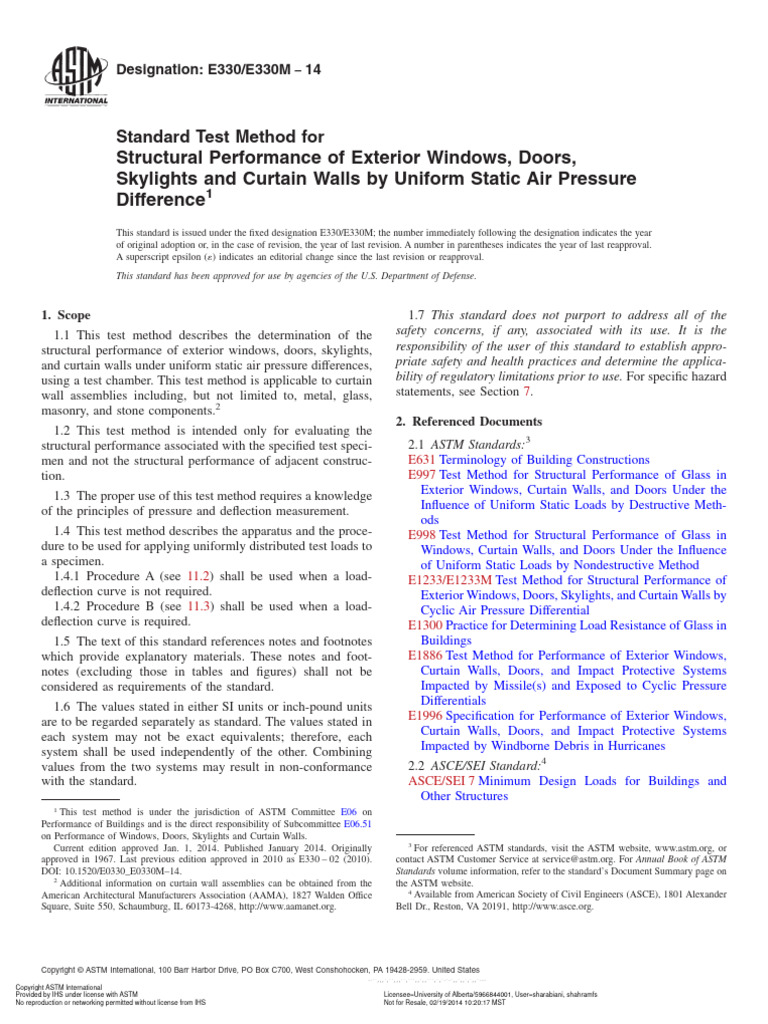 Astm E330 - E330m - 14 | PDF | Strength Of Materials | Structural Load