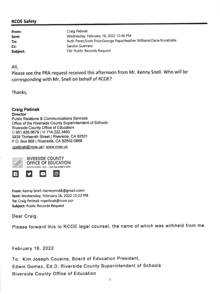 RCOE CPRA Request Mr. Snell Documents Part II | PDF