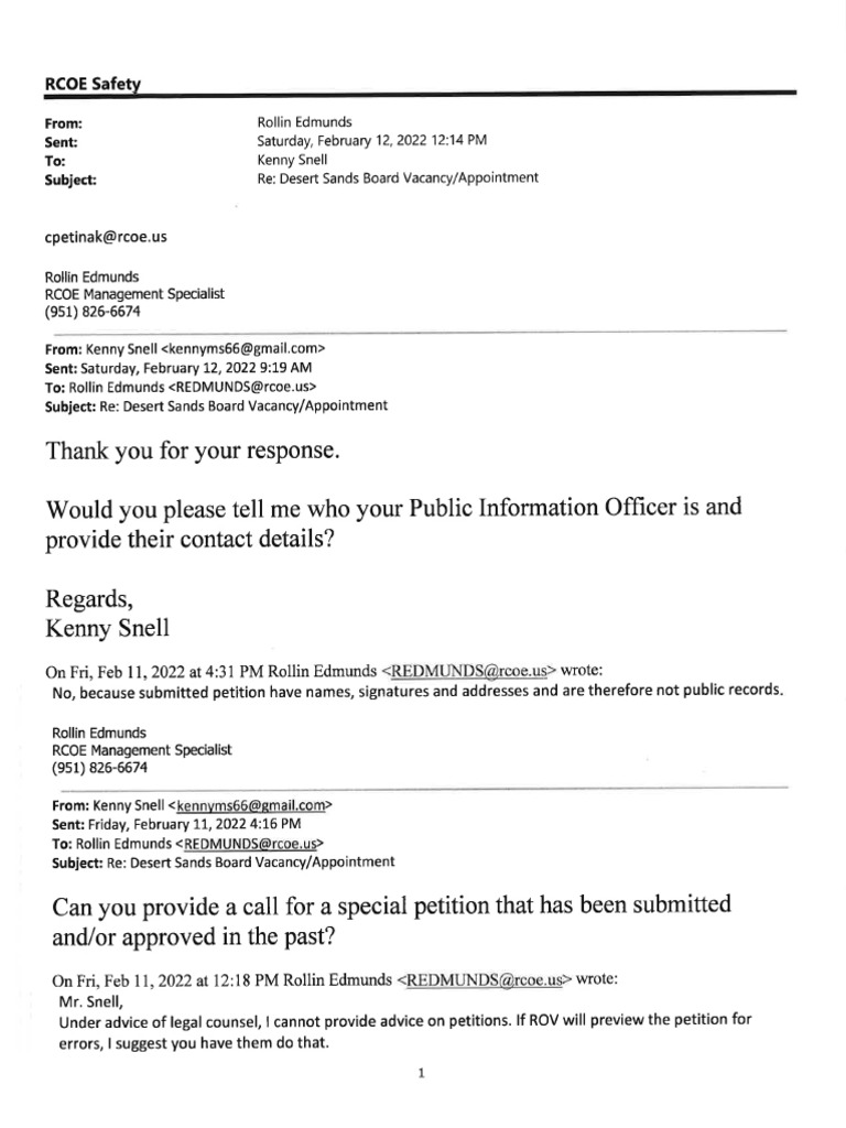 RCOE CPRA Request Mr. Snell Documents Part I | PDF