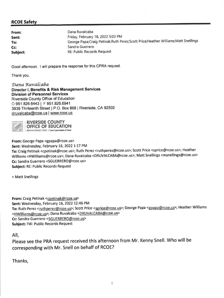 RCOE CPRA Request Mr. Snell Documents Part III | PDF