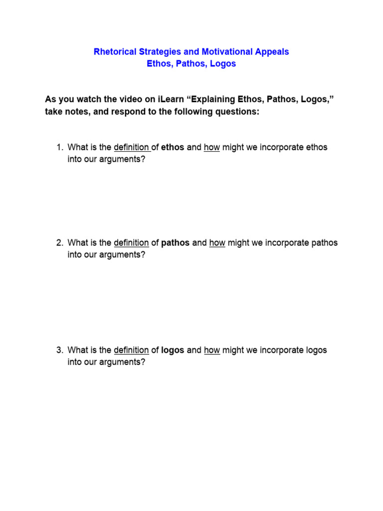 Ethos, Pathos, Logos Worksheet | PDF