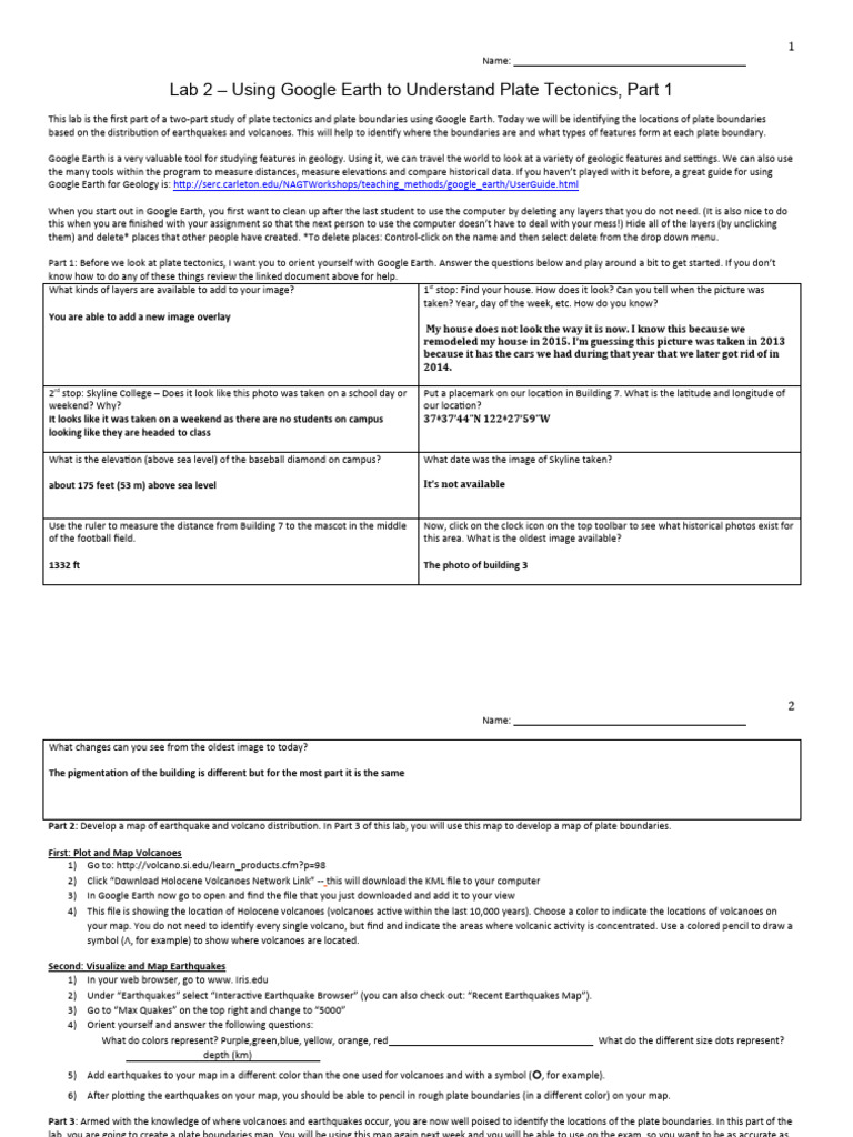 Lab 2 - GEOL 210 Plate Tectonics Lab Part 1 | PDF | Plate Tectonics | Geology