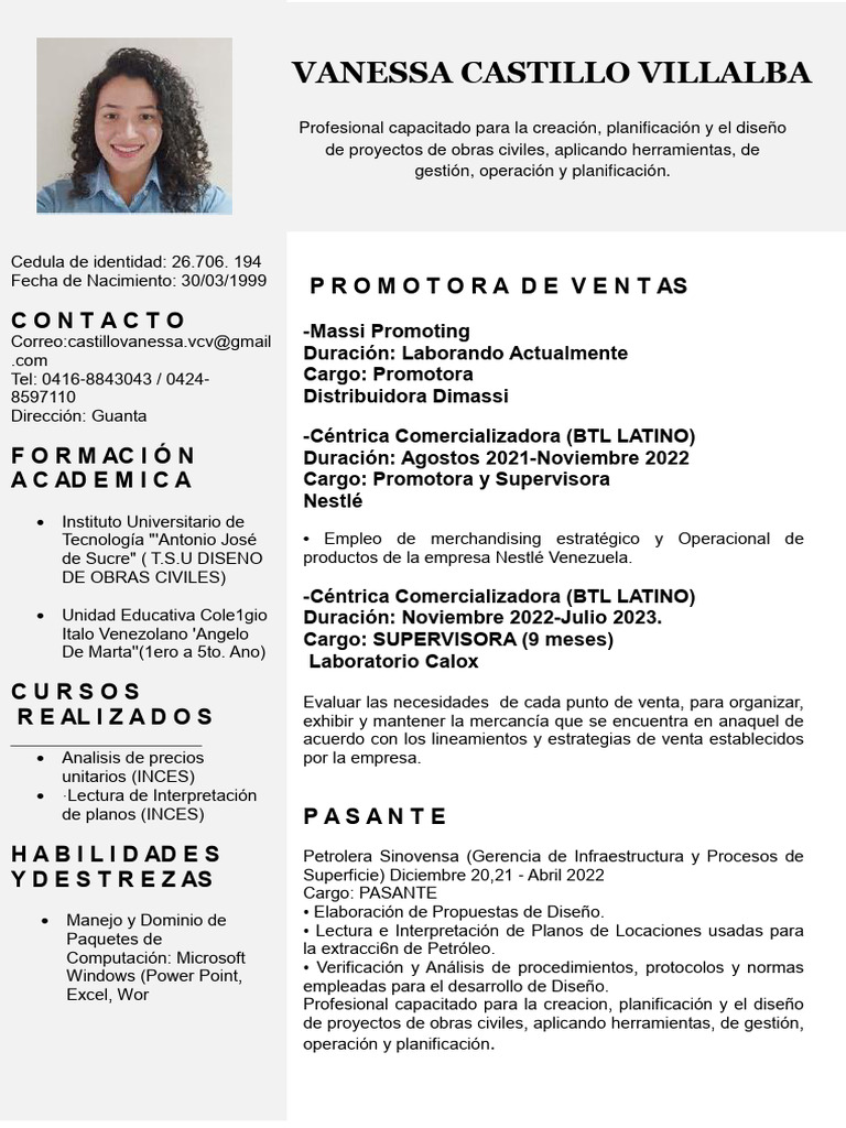 Curriculum Vanessa 2024 | Descargar gratis PDF | Informática