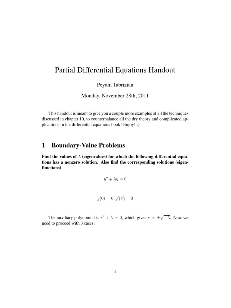 Partial Differential Equations Handout: 1 Boundary-Value Problems | PDF | Partial Differential ...