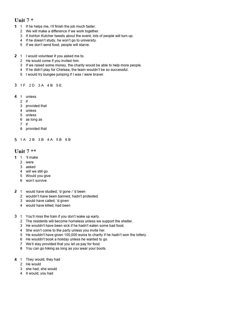Answer Key Unit 7 | PDF
