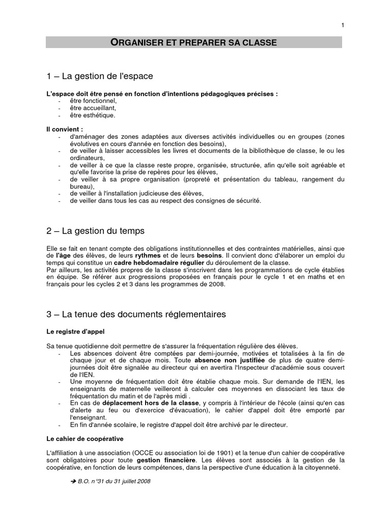 Organisation et préparation de classe | PDF | Apprentissage | Pédagogie