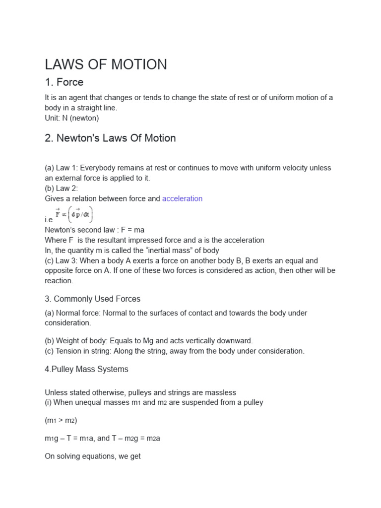 LAWS OF MOTION - Connected Motion | PDF | Friction | Weight