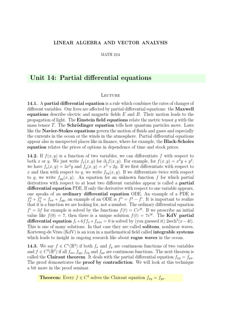 Lecture 14 | PDF | Partial Differential Equation | Differential Equations