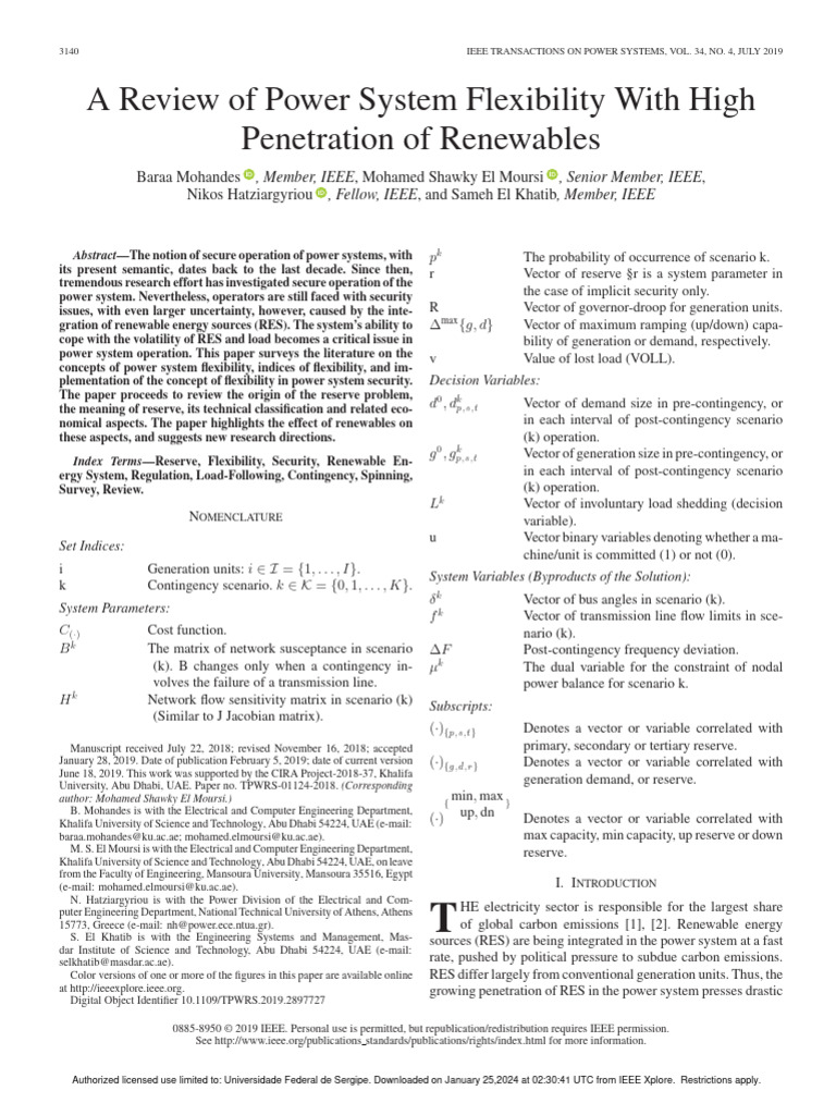 A Review of Power System Flexibility With High Penetration of ...