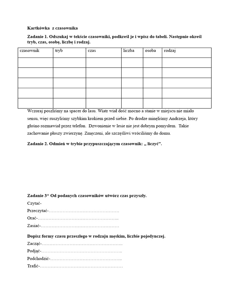 Kartkówka Z Czasownika | PDF