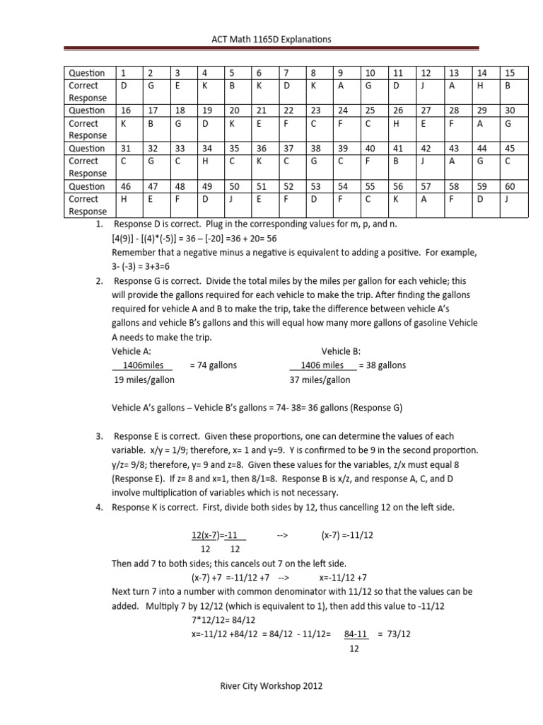 ACT Math 1165D Explanations | PDF | Area | Numbers