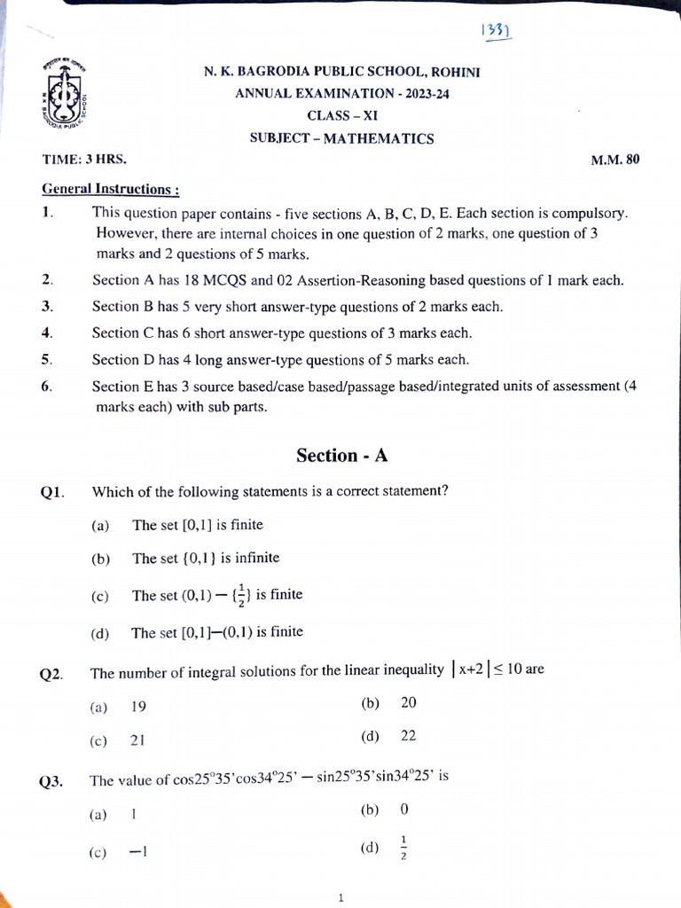 11th NkBPS PAPER 2024 | PDF | Mathematics | Mathematical Concepts
