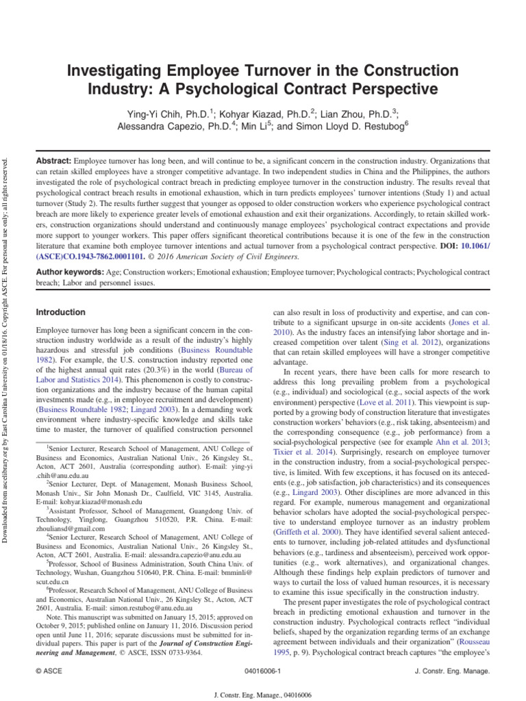 Investigating Employee Turnover in The Construction Industry A ...