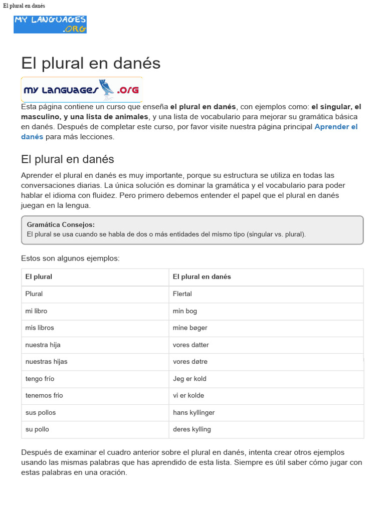 El plural en danés: gramática y ejemplos | PDF | Plural | Lingüística