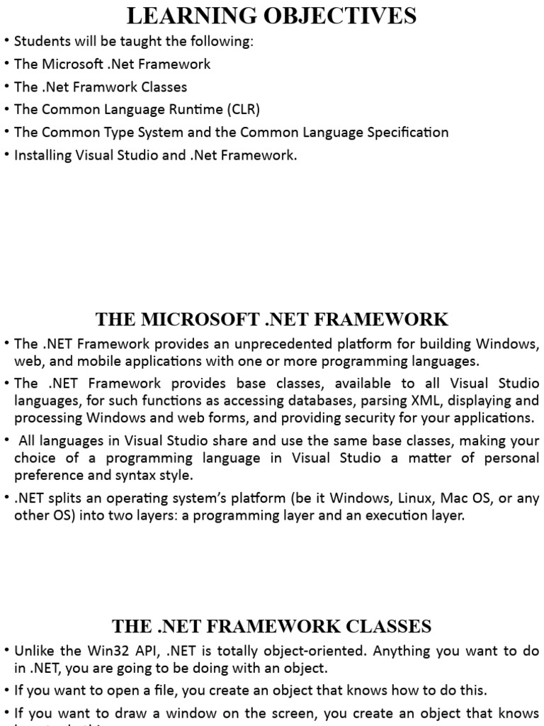 Microsoft .NET Framework Overview | PDF | Class (Computer Programming) | Component Object Model