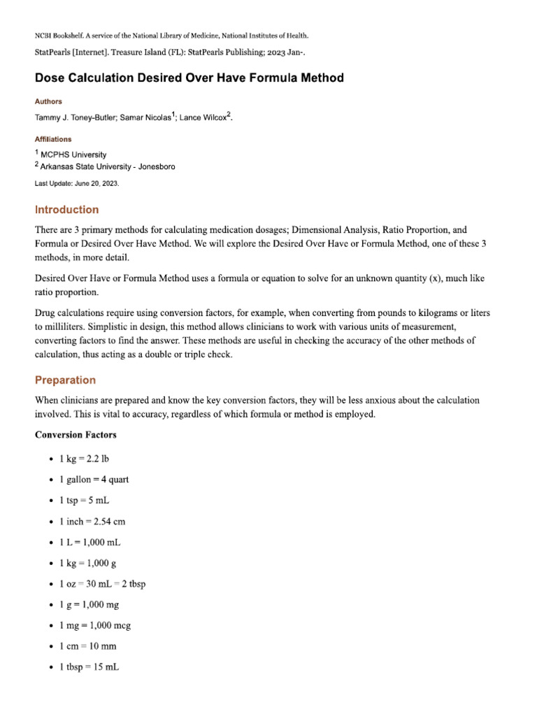 Dose Calculation Desired Over Have Formula Method | PDF