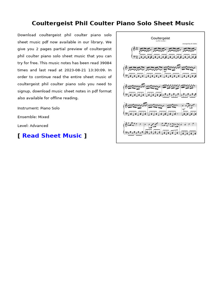 Coultergeist Phil Coulter Piano Solo | PDF | Sheet Music | Quartet