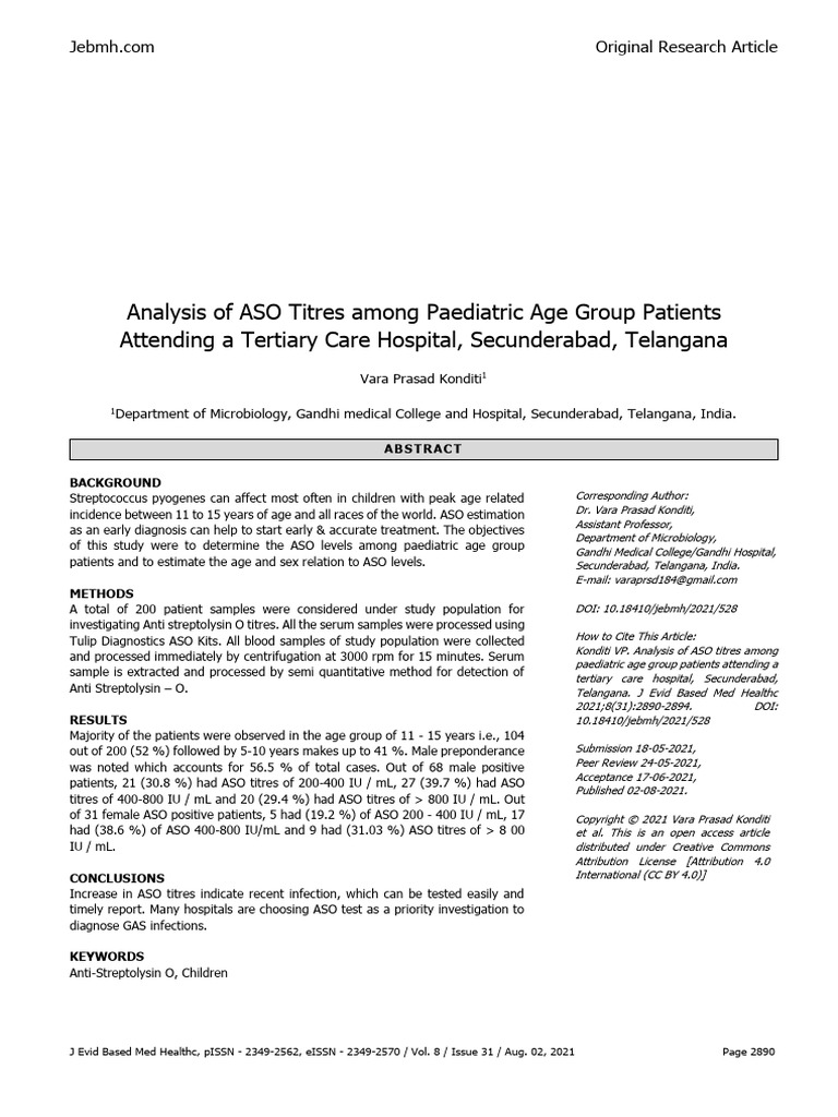 Analysis of Aso Titres Among Paediatric Age Group Patientsattending A ...