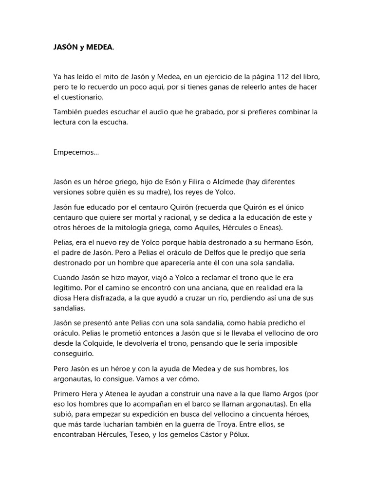 JASÓN y MEDEA | PDF | Jason | Mitología griega
