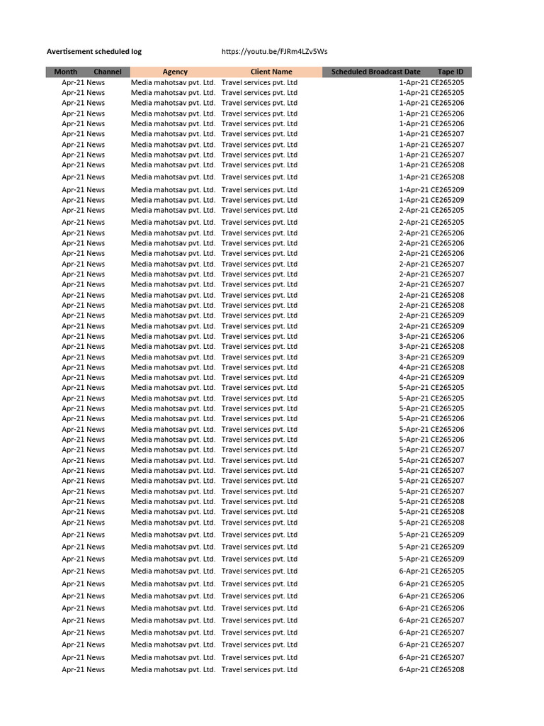 Advertisement Scheduled Log | PDF | Mass Media | Entertainment