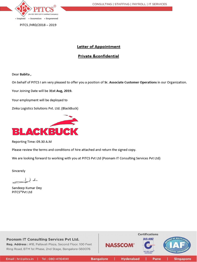 Offer Letter - Babita - Das - Sr. Associate Customer Operations ...