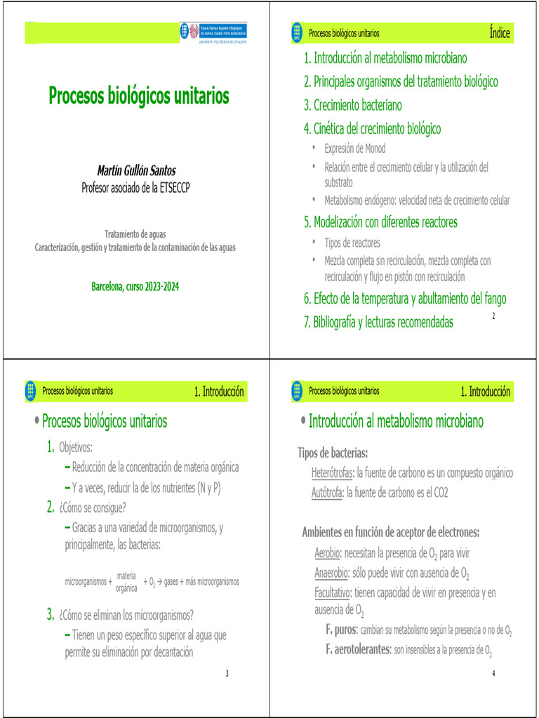 Procesos Biológicos en Tratamiento de Aguas | PDF