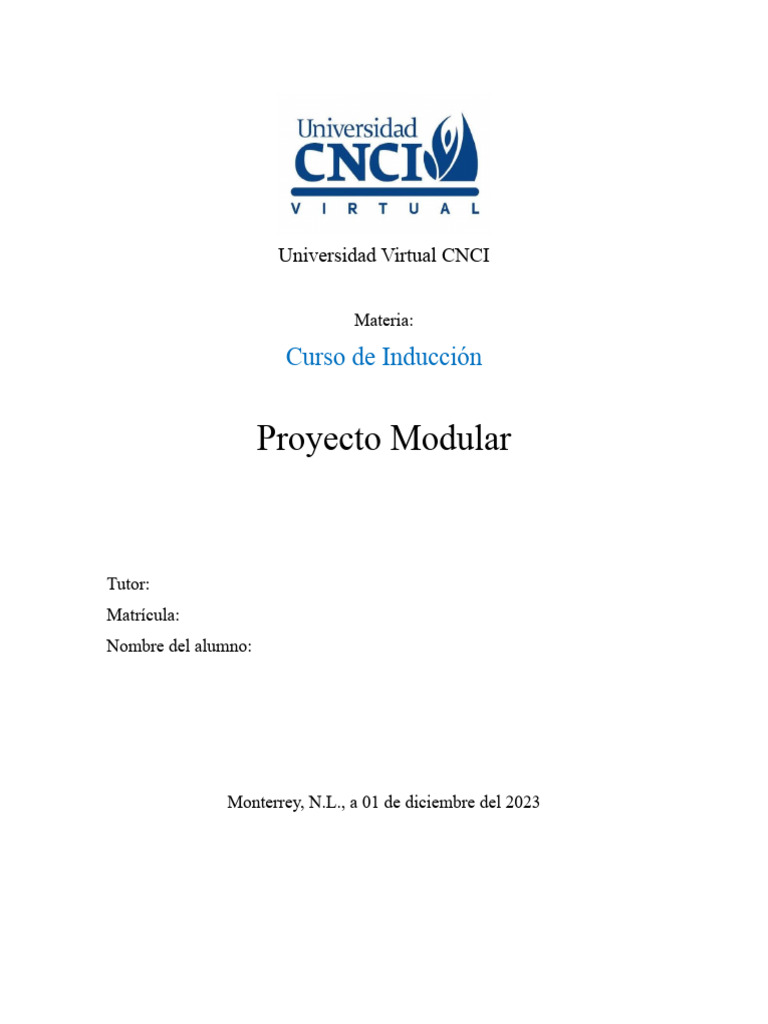 Proyecto Modular: Curso de Inducción CNCI | PDF