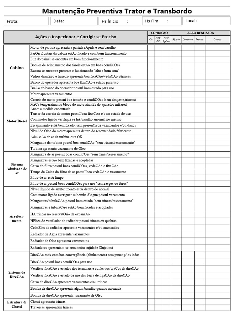 Check List Trator e Transbordo | PDF | Motores | Trator