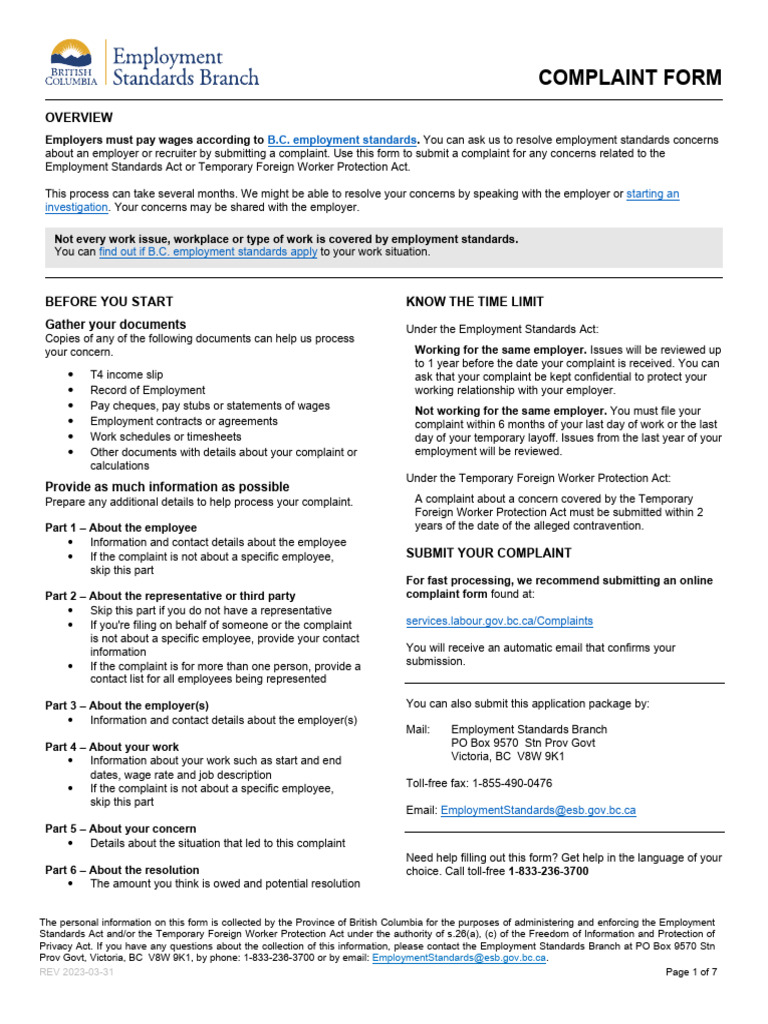 Complaint Form | Download Free PDF | Employment | Mail
