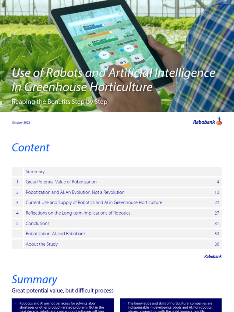 Robots and AI in Greenhouse Horticulture - Rabobank 2022 OCT | PDF ...