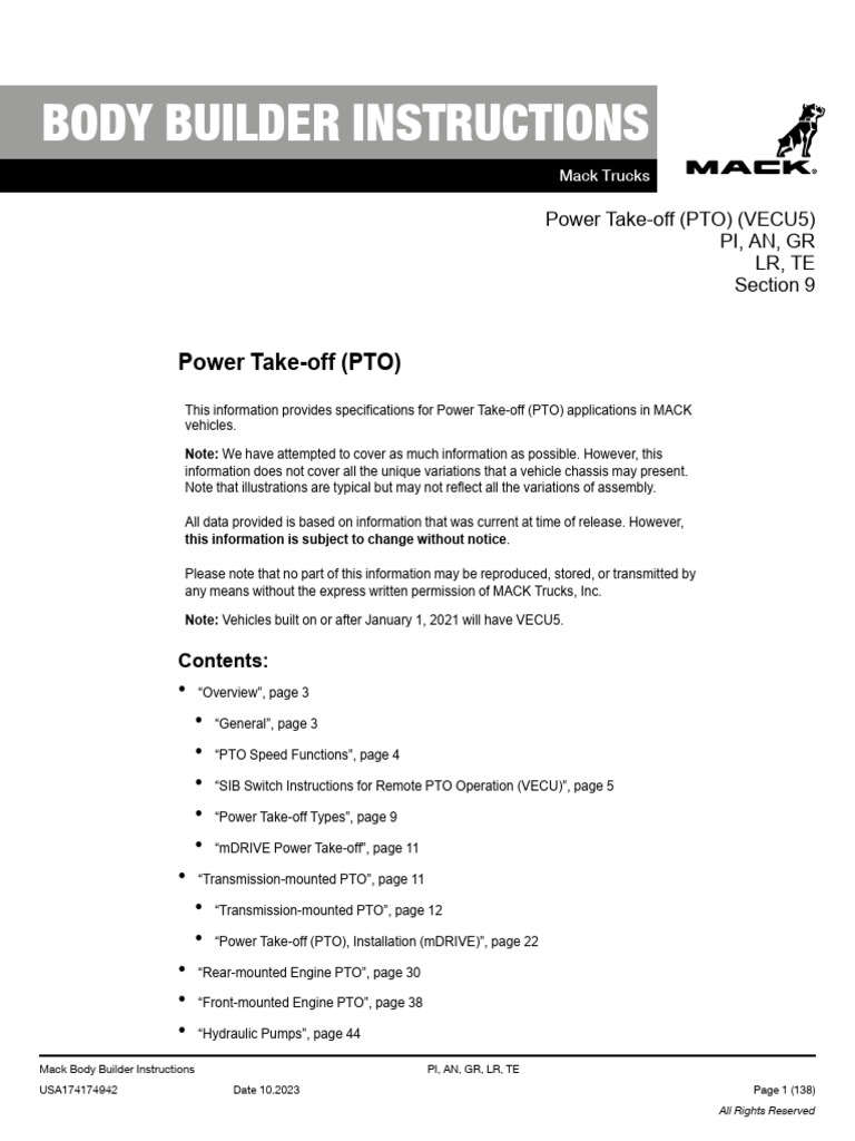 Mack Trucks Power Take-off (PTO) Guide | PDF | Clutch | Manual Transmission