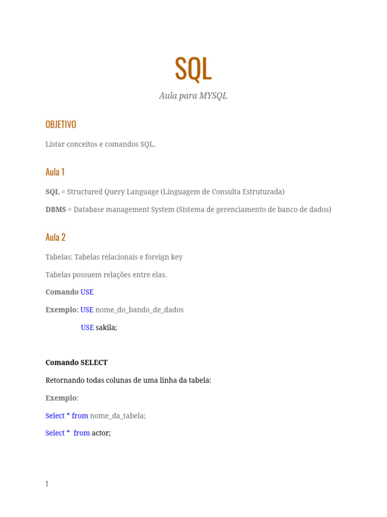 Plano de aula | PDF | SQL | Software de gerenciamento de dados