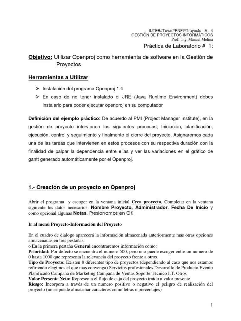 Practica Openproj | PDF | Gestión de proyectos | Programa de computadora