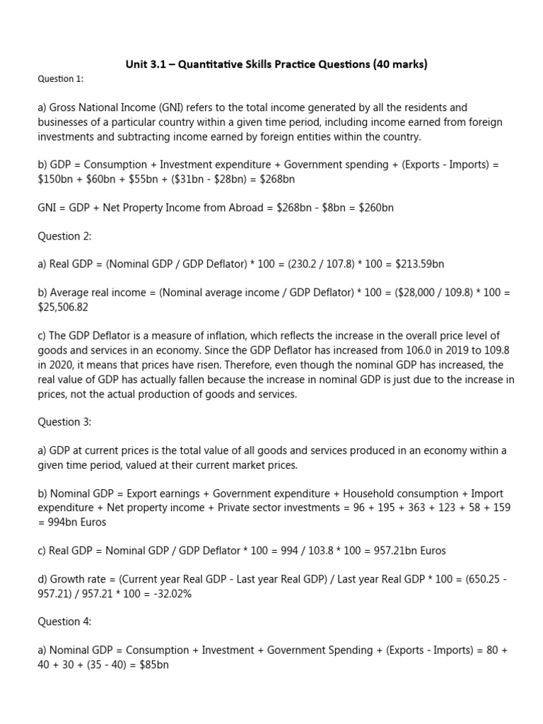 3.1 Quantitative Skills Practice Questions | Download Free PDF | Gross ...