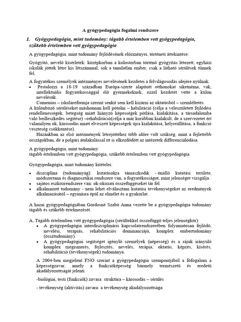 A Gyógypedagógia Fogalmi Rendszere | PDF