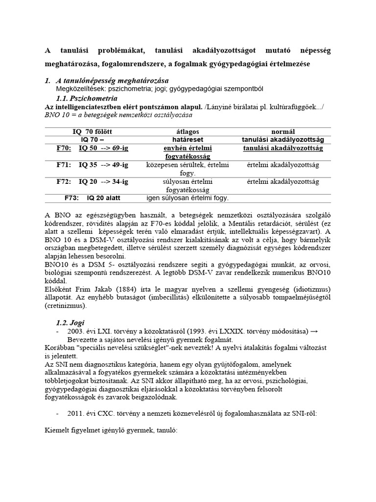 A Tanulási Problémákat, Tanulási Akadályozottságot Mutató Népesség ...