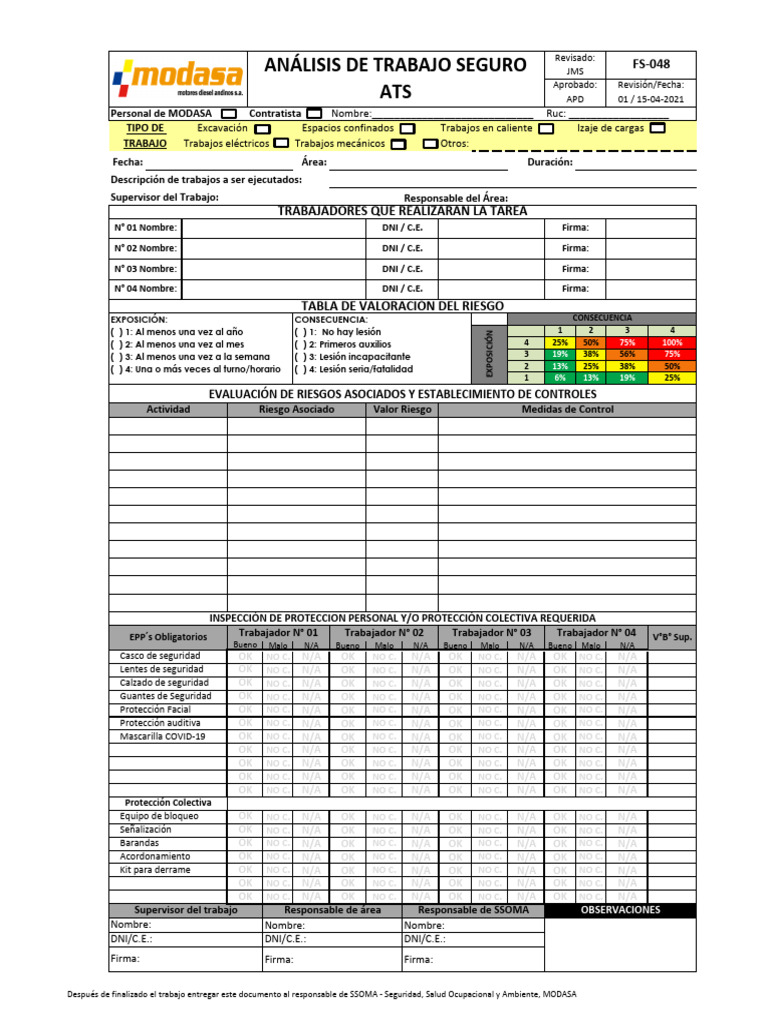 6.2.- Análisis de Trabajo Seguro (ATS) | PDF | Seguridad y salud ocupacional